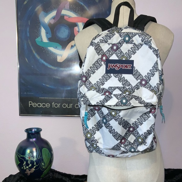 Jansport | Bags | Jansport Unisex Backpack White Black Cloth | Poshmark